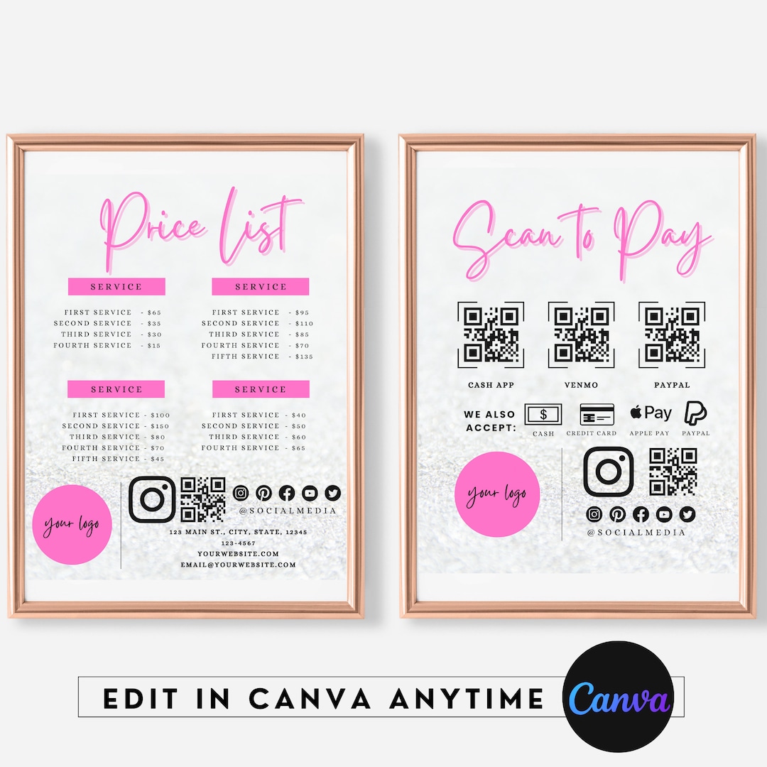 DIY Price List Template & Scan to Pay Template QR Code Sign Canva ...
