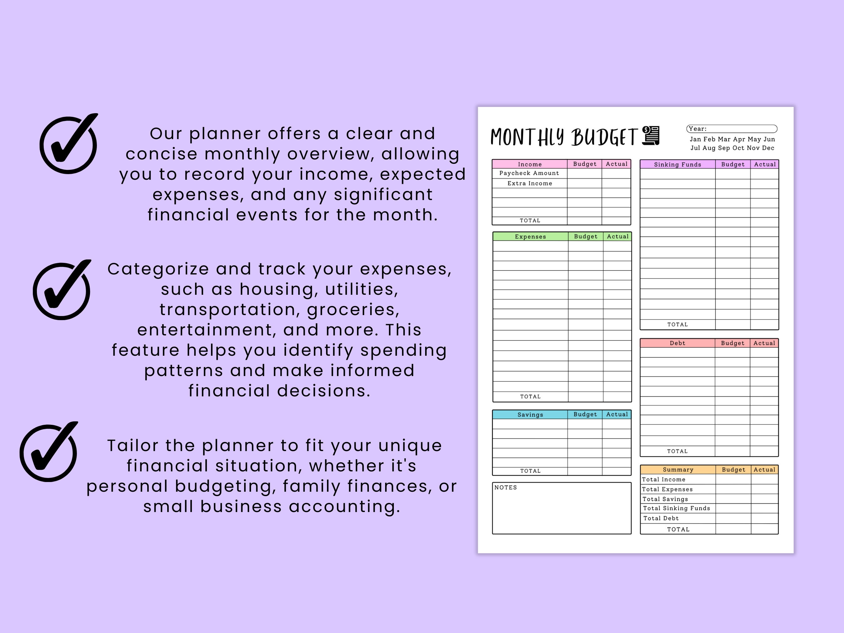 MONTHLY Budget Overview Template Printable Budget Binder - Etsy