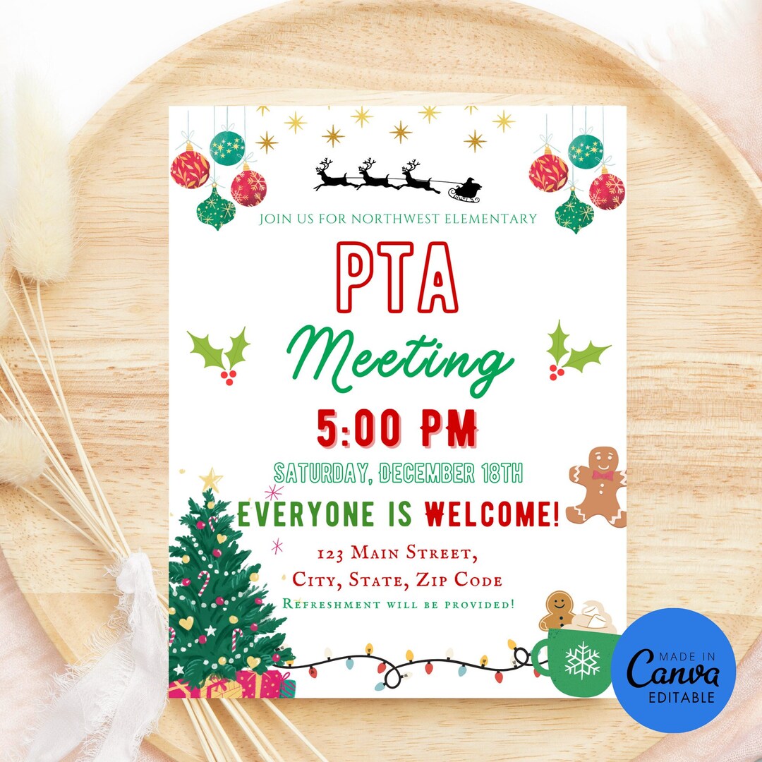 Christmas PTA Meeting Flyer Printable PTO Winter Meeting Flyer - Etsy