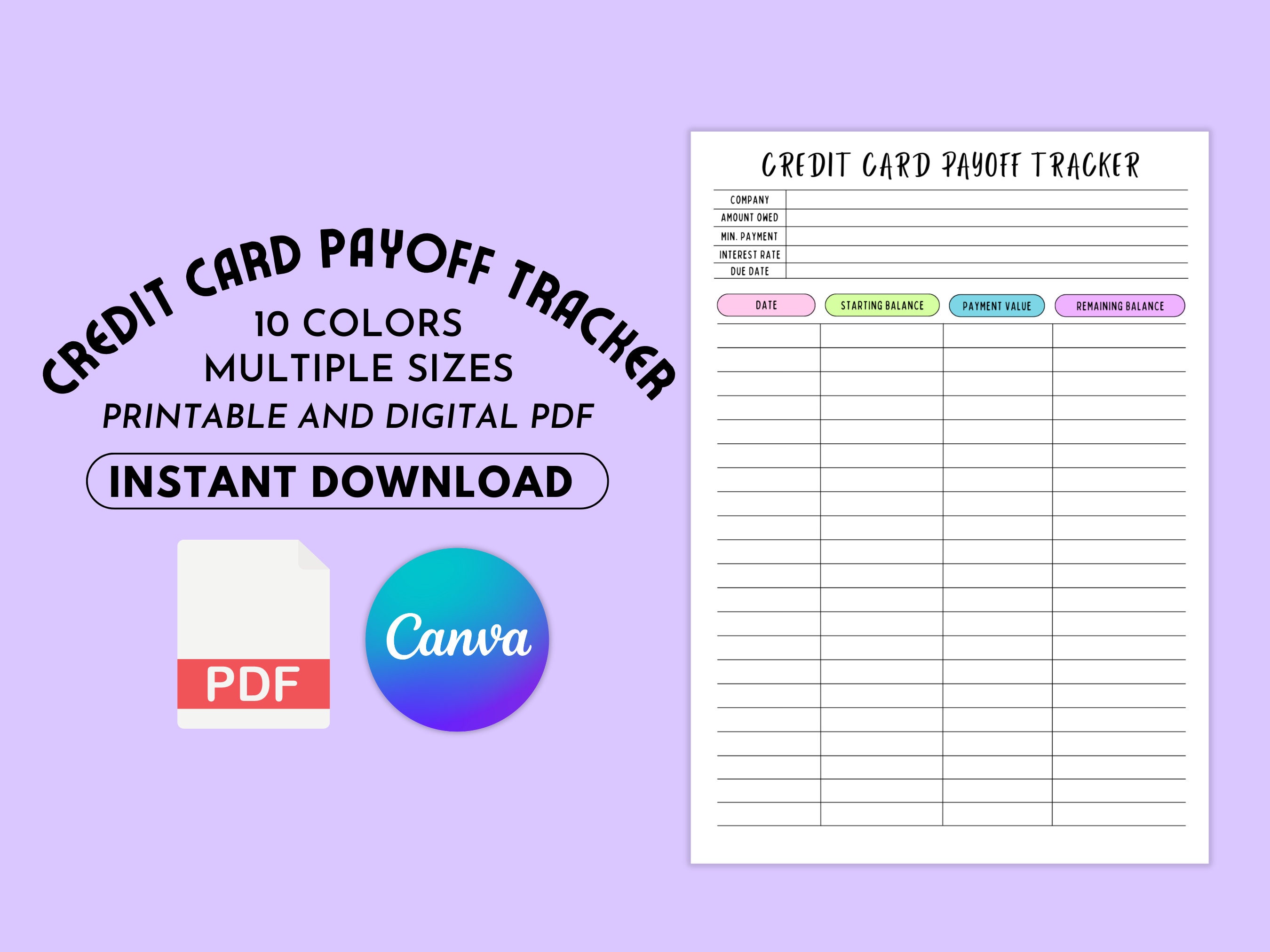 Editable Credit Card Payoff Tracker, Printable Credit Card Payment ...