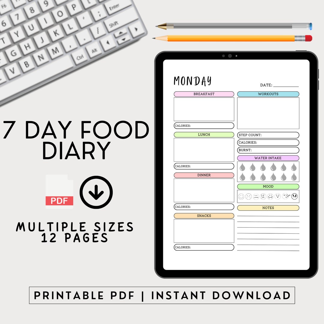 7 Day Daily Food Journal Printable Daily Food Journaldaily - Etsy