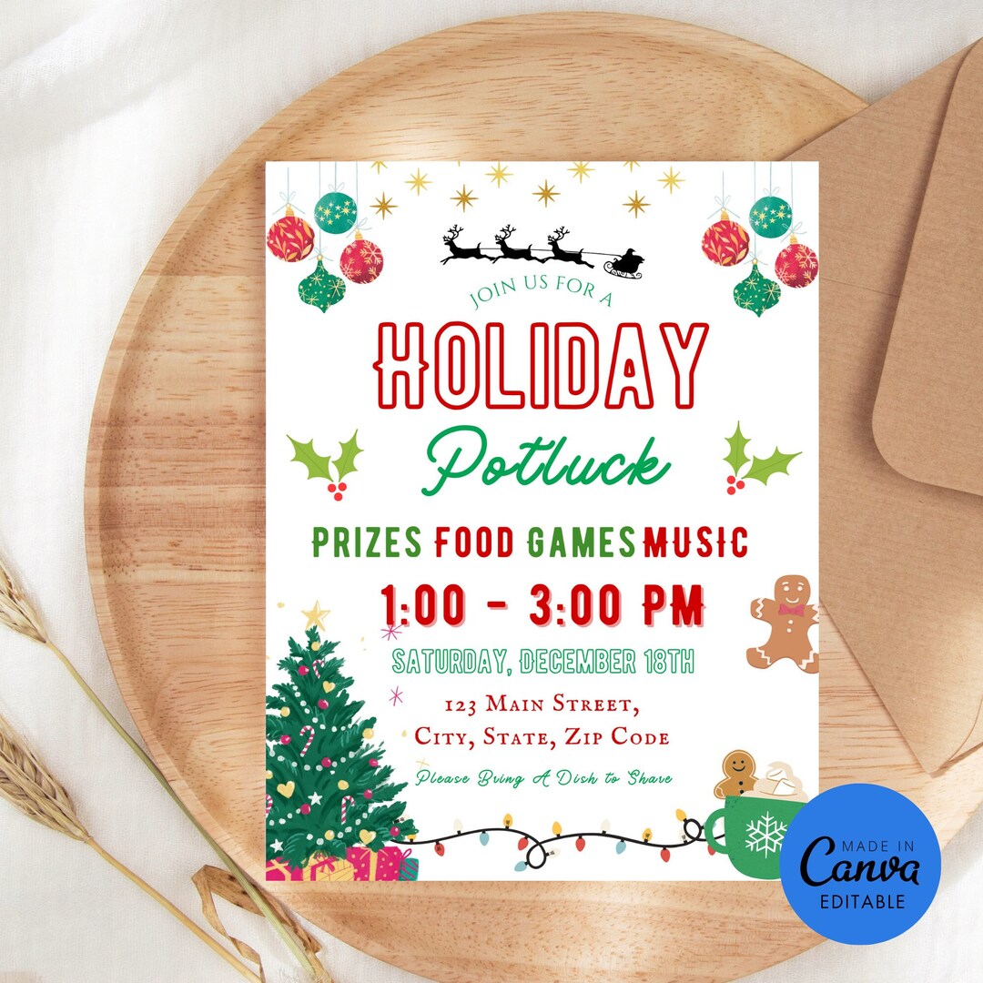Editable Christmas Holiday Potluck Flyer DIY Work Potluck - Etsy Canada