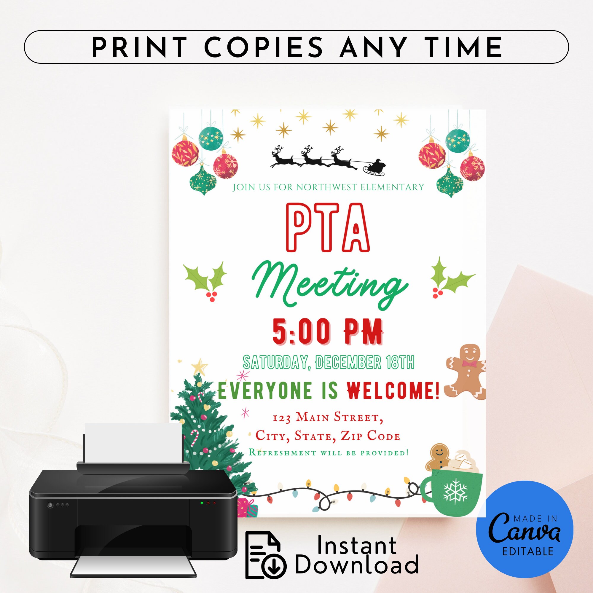 Christmas PTA Meeting Flyer Printable PTO Winter Meeting Flyer - Etsy