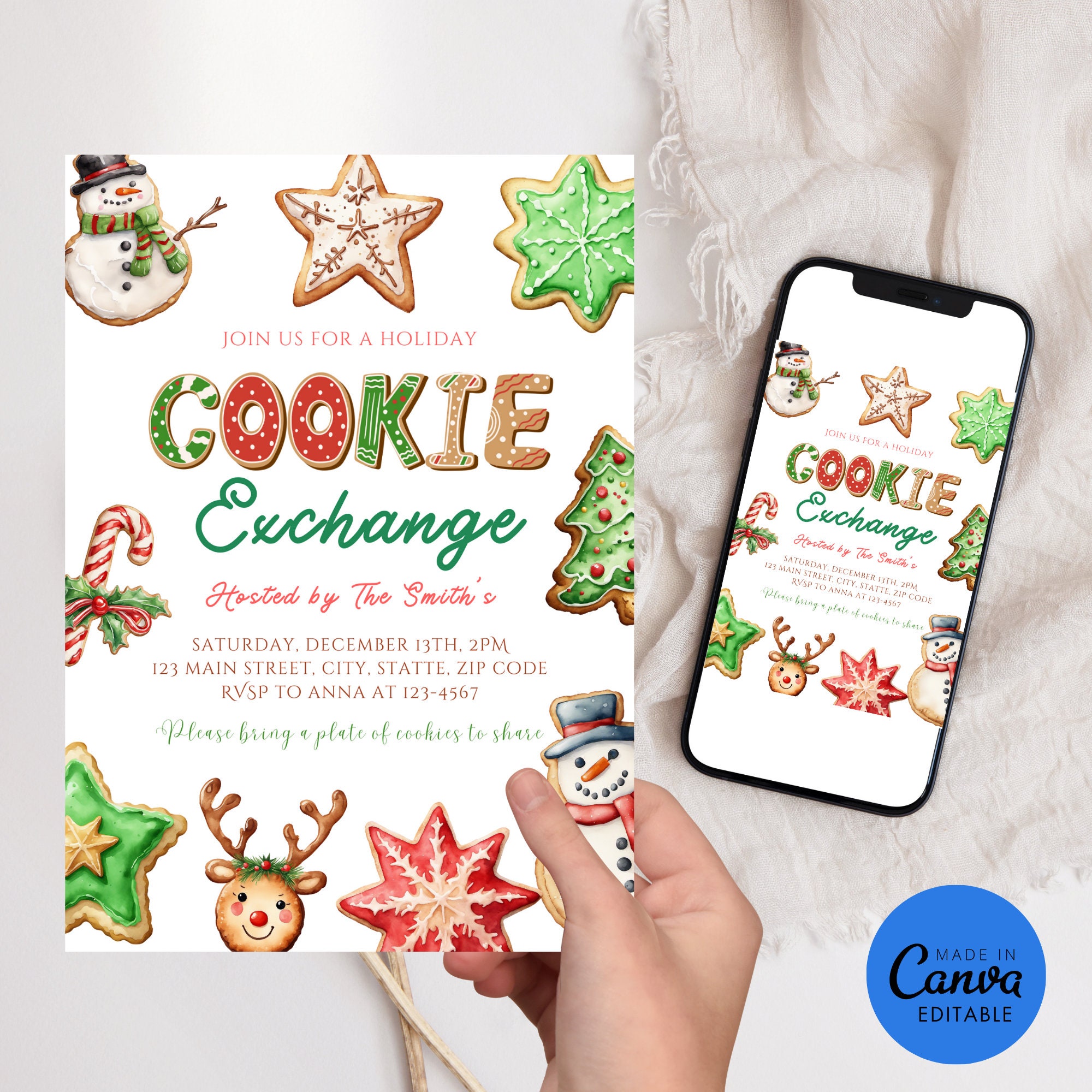 Editable Christmas Cookie Exchange Invitation Holiday Cookie Exchange ...