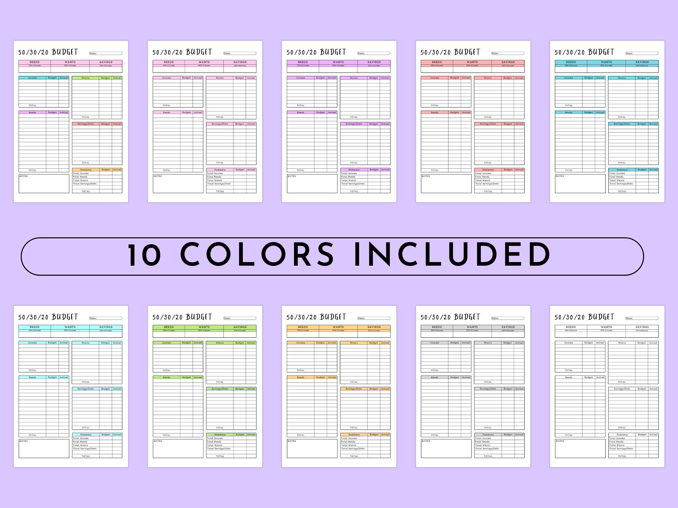 50/30/20 Budget Overview Template Printable, Monthly Budget Planner 50 ...