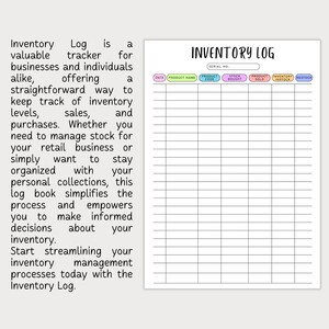 Editable Inventory Log, Inventory Tracker, Product Inventory Template ...