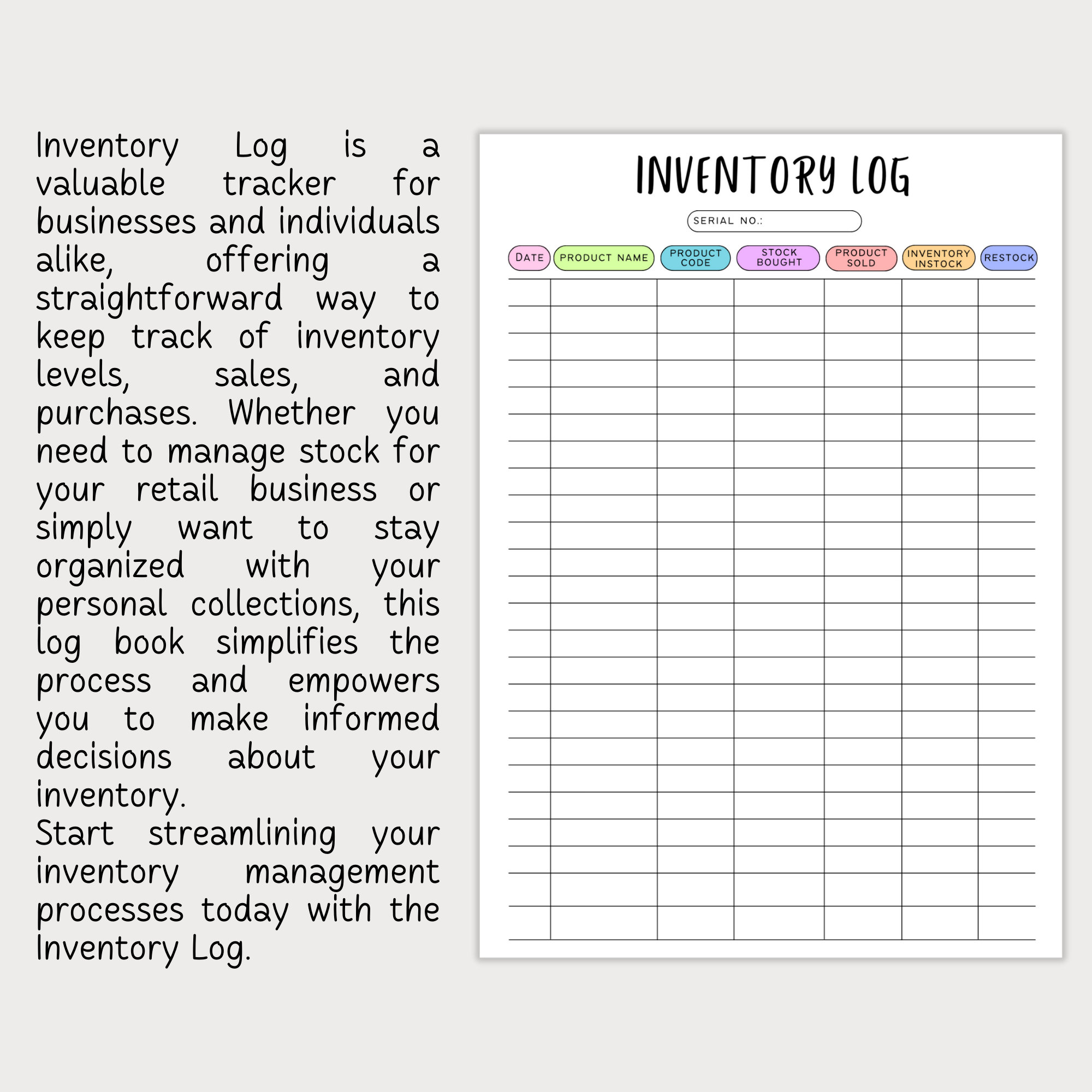Editable Inventory Log, Inventory Tracker, Product Inventory Template ...