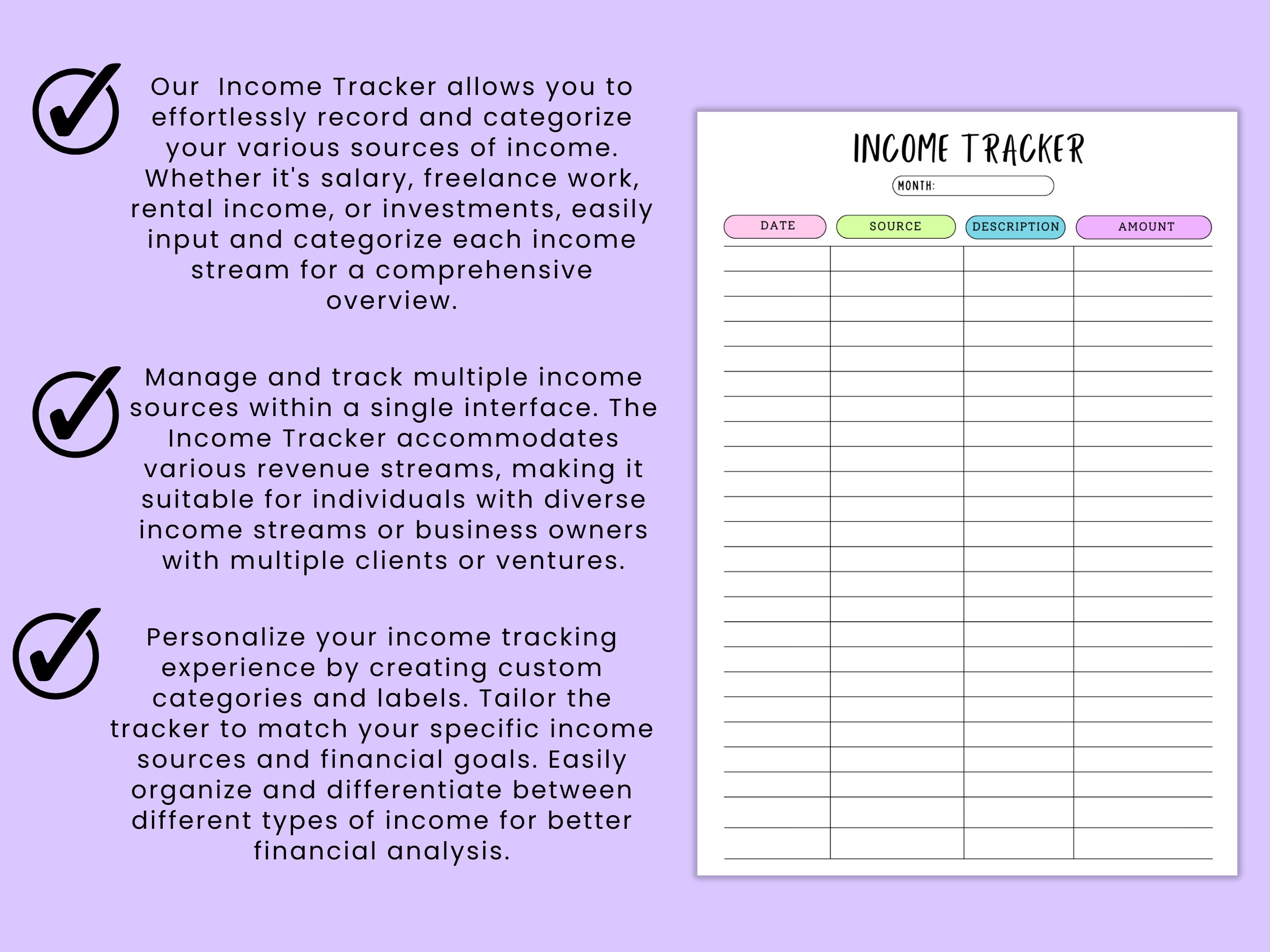 Income Tracker Printable, Financial Planner, Income Sheet, Budget ...