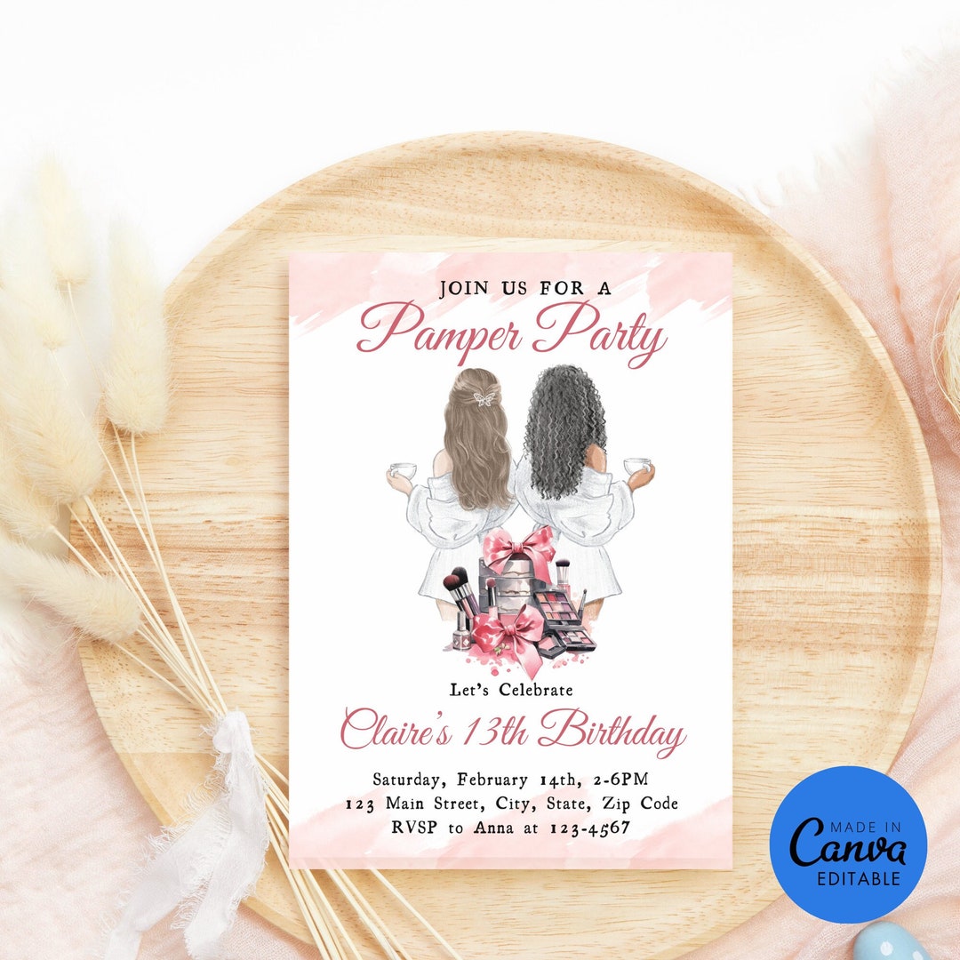 Editable Pamper Party Invitation DIY Pamper Birthday Invitation ...