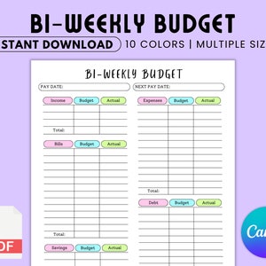 EDITABLE Biweekly Budget Planner, Bi-weekly Template, PDF Printable ...