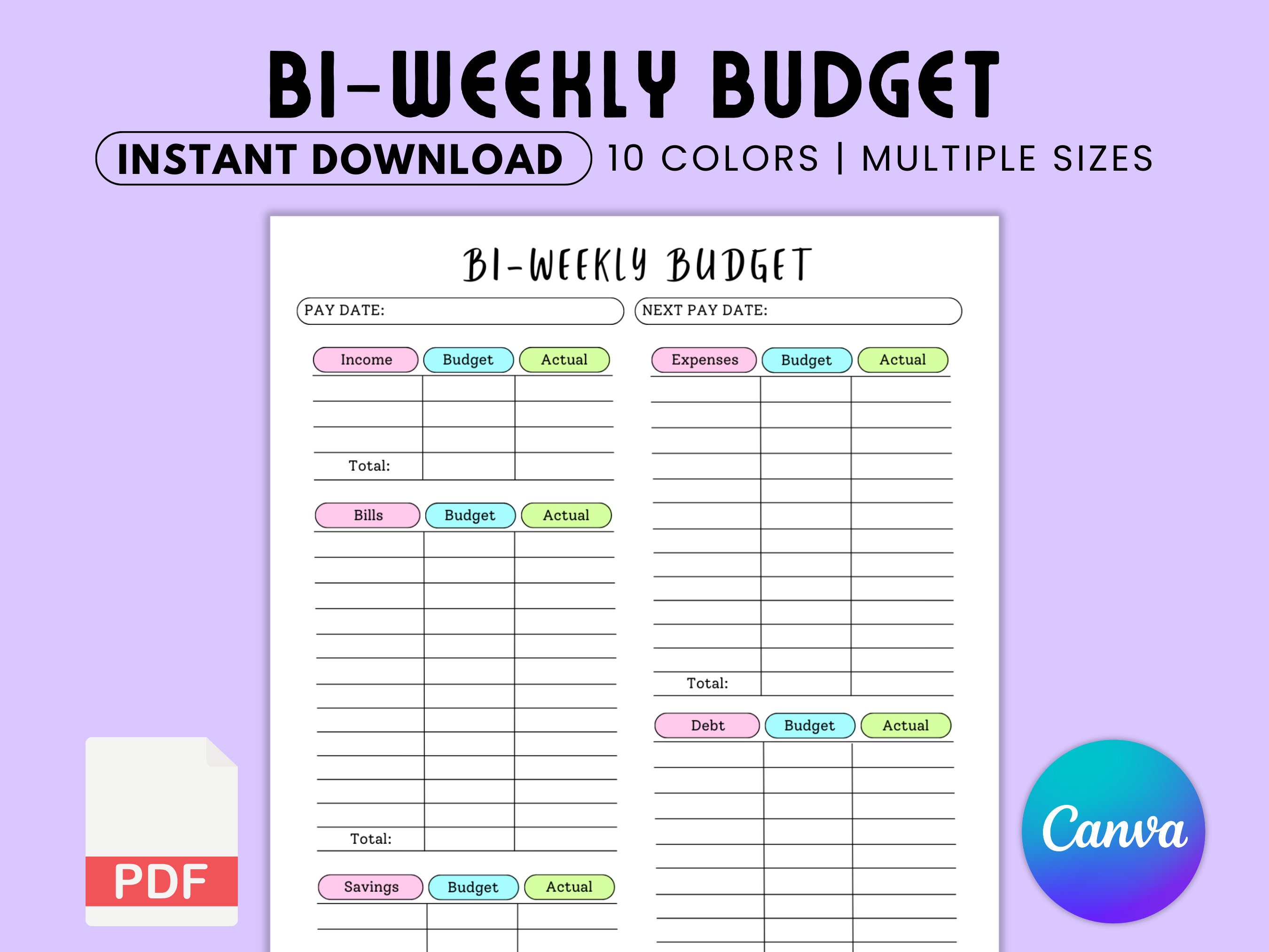 EDITABLE Biweekly Budget Planner, Bi-weekly Template, PDF Printable ...