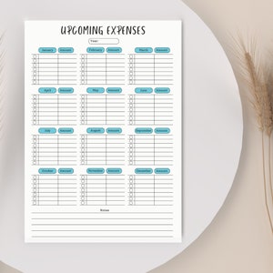 Upcoming Expenses Printable, Yearly Spending Overview, Budget Plan ...