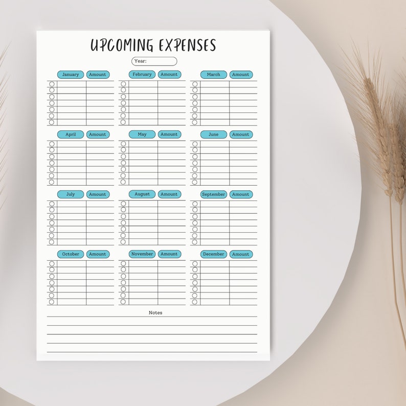 Upcoming Expenses Printable, Yearly Spending Overview, Budget Plan ...