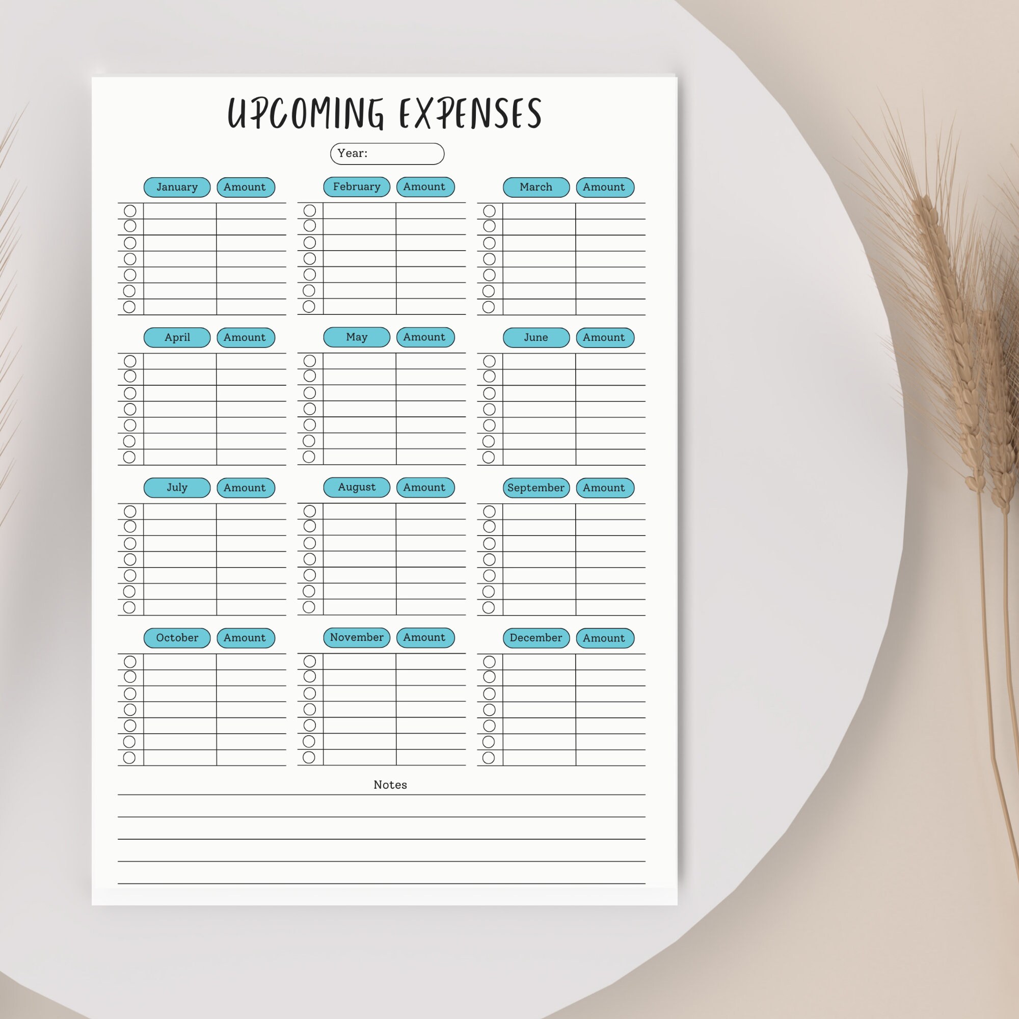 Upcoming Expenses Printable, Yearly Spending Overview, Budget Plan ...