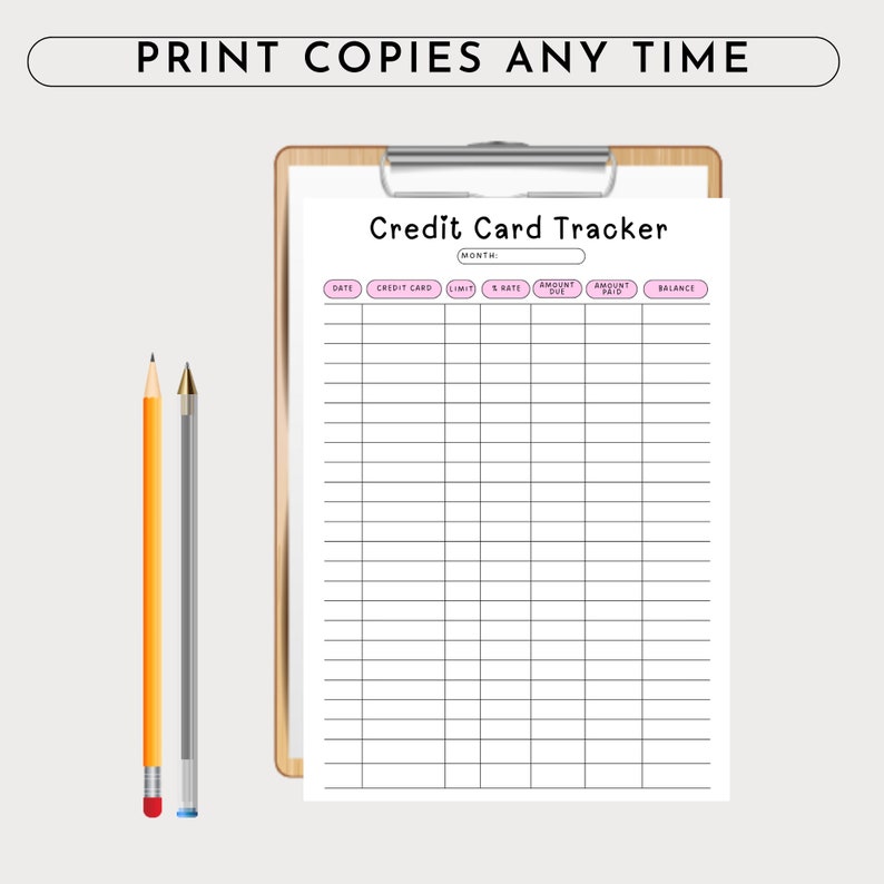 Credit Card Tracker Printable, Credit Card Planner, Debt Free Journey ...