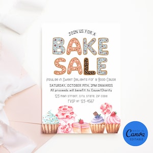 Editable Bake Sale Party Festival Invitation Fundraiser School Church ...