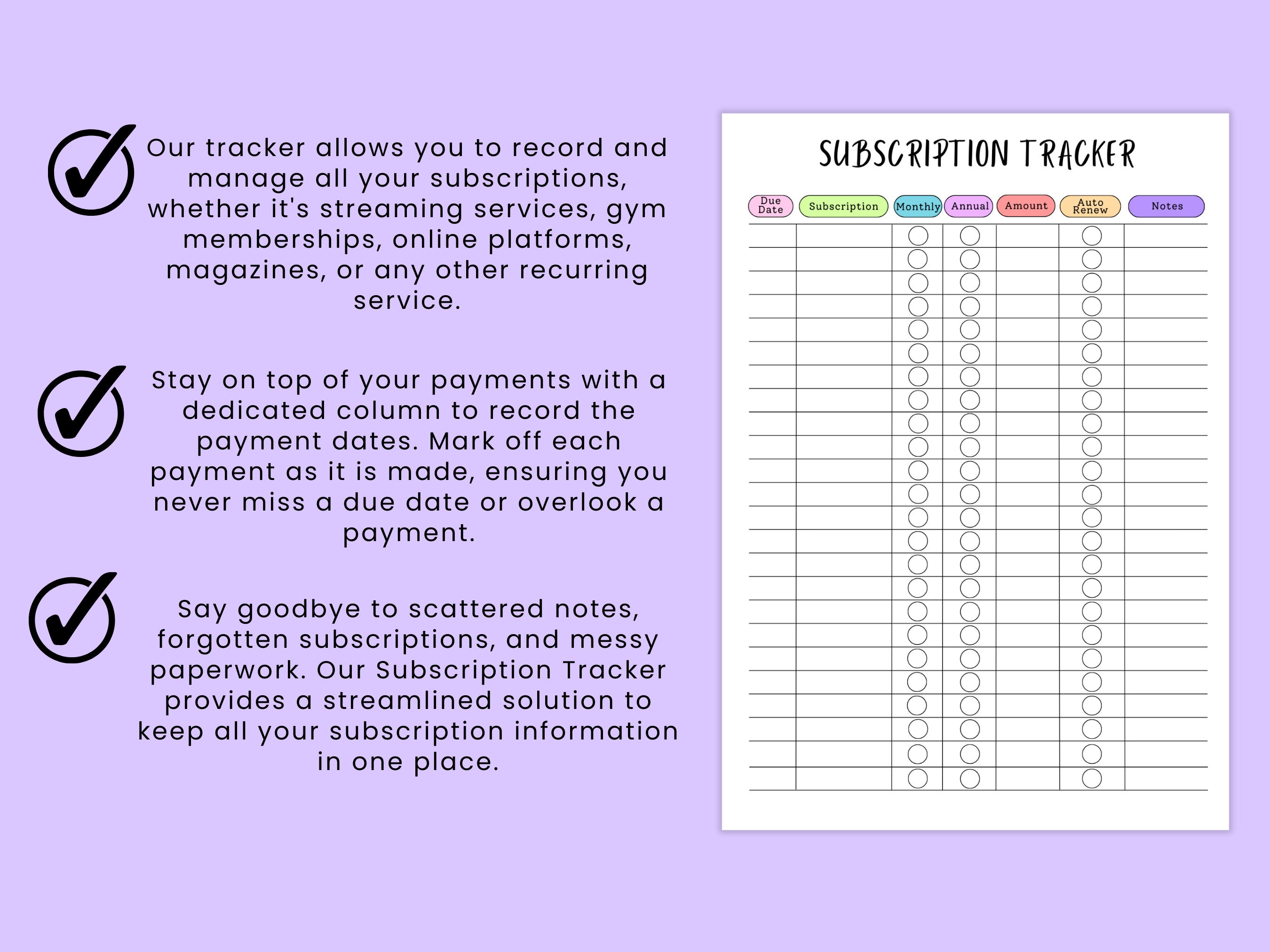 Subscription Tracker Printable, Subscription Log Editable, Expense ...