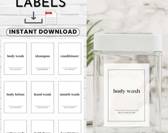 White Minimalist Bathroom Labels Printable, Shampoo Conditioner Hand ...