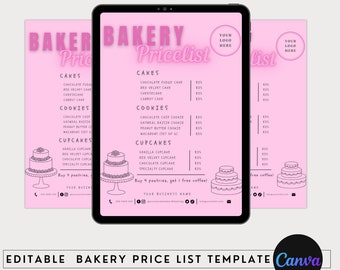 Editable Bakery Price List Template! - Etsy