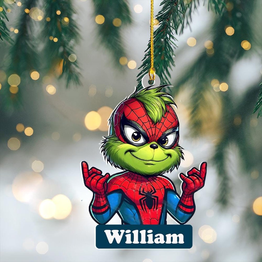 Personalized Grinch Spider Kids Ornament, Superhero Ornament, Grinch ...