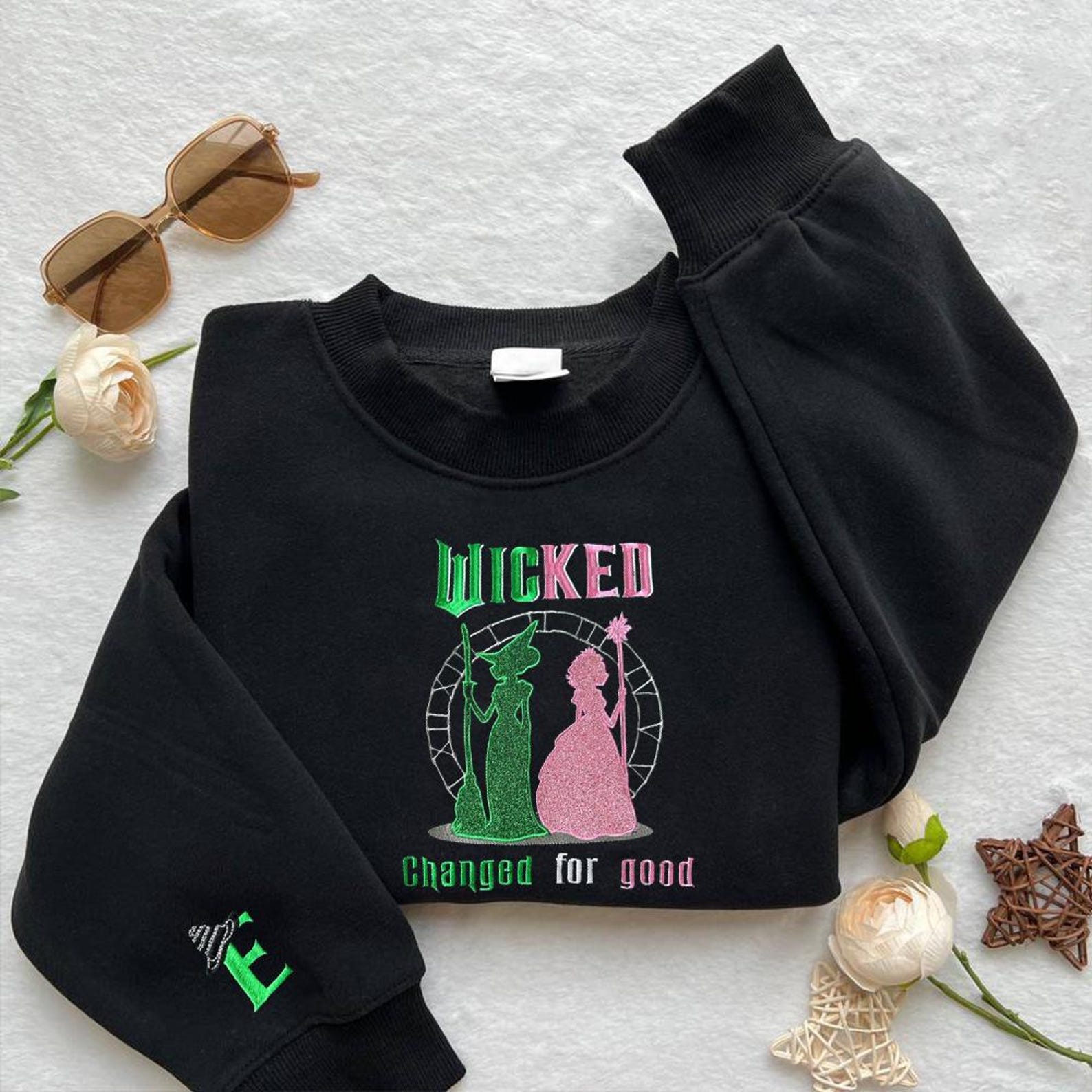 Wicked Glitter Embroidered Sweatshirt, Elphaba and Glinda Crewneck ...