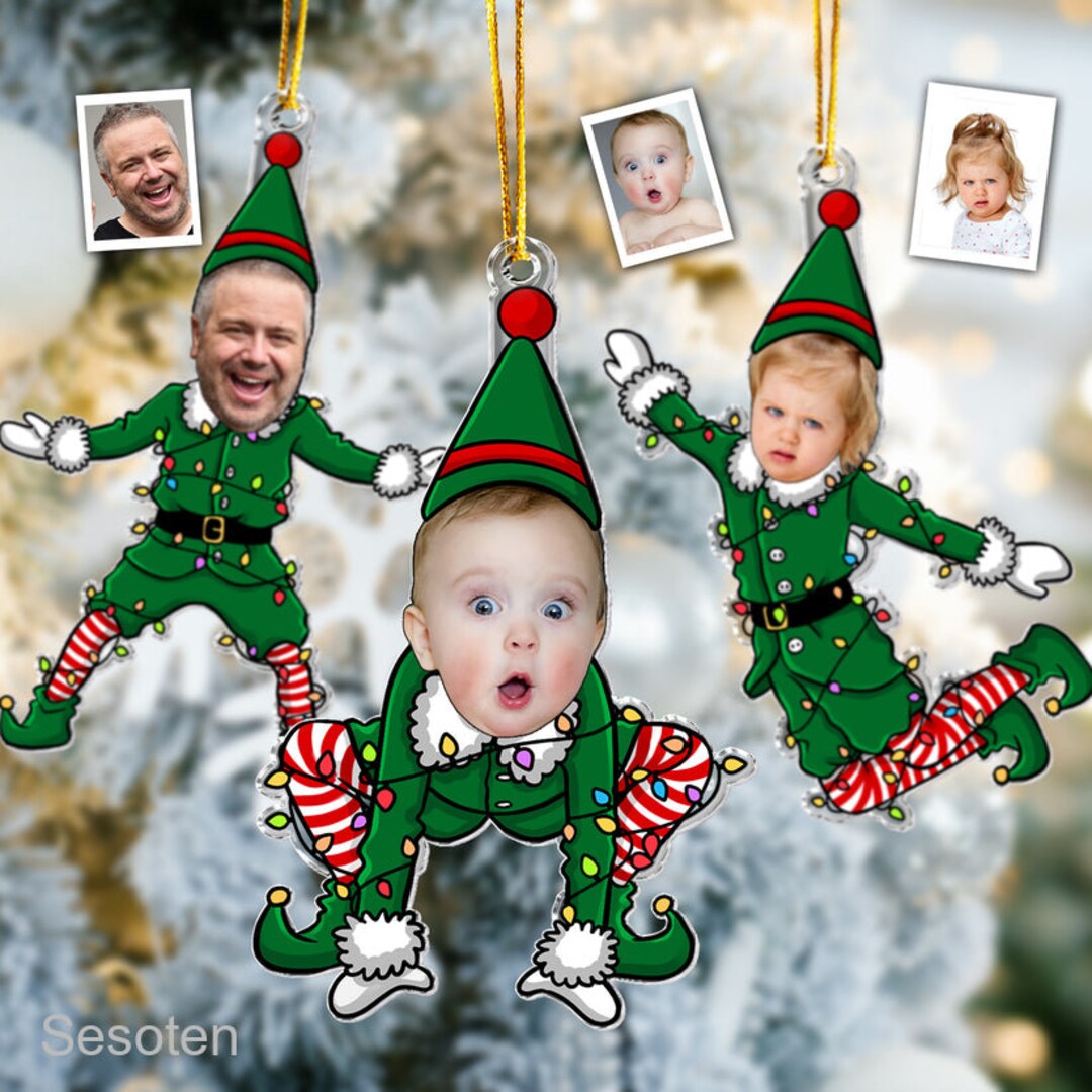 Funny Elf Family Custom Face Ornament, Acrylic Photo Ornament ...