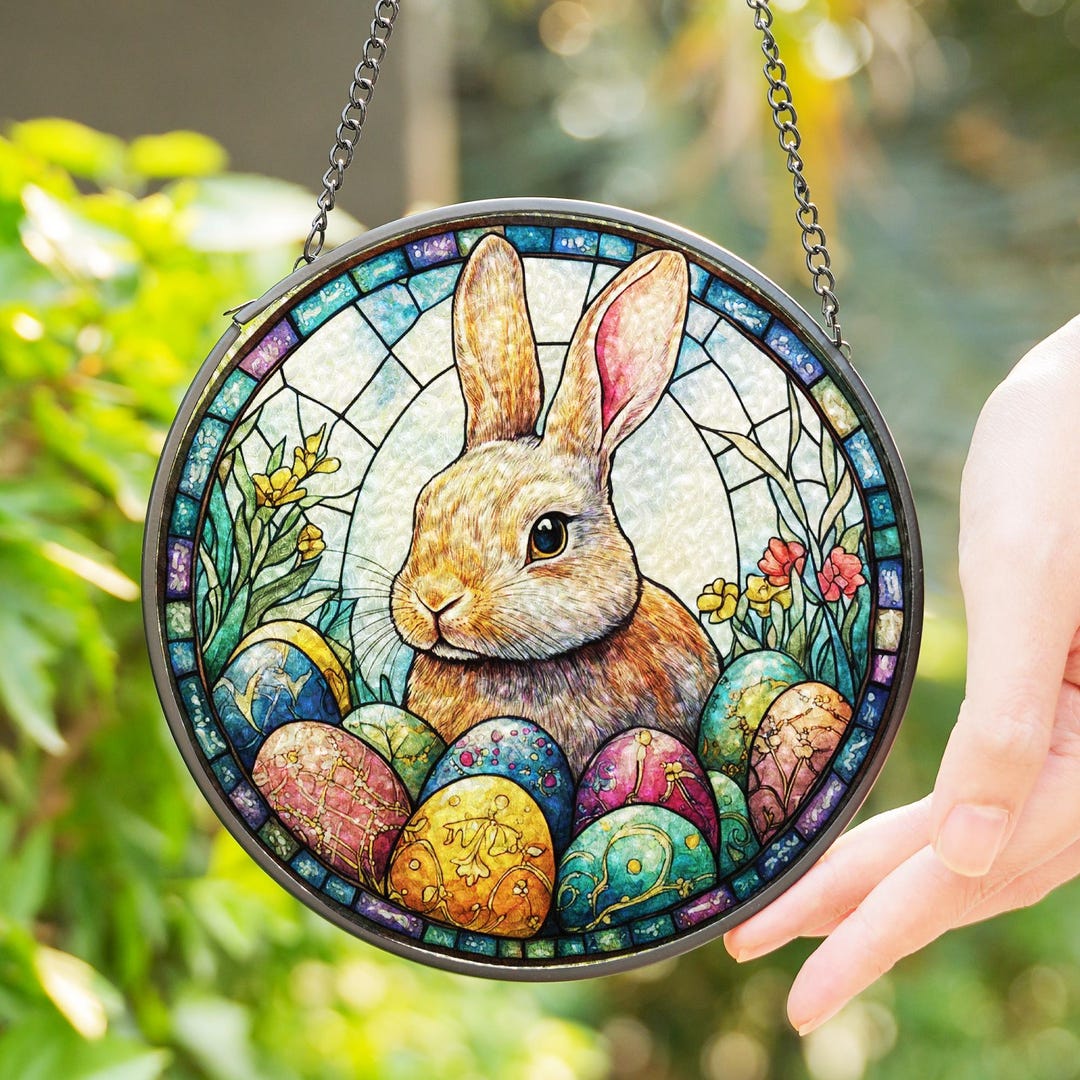 Rabbit Stained Glass Suncatcher, Easter Bunny Decor, Easter Suncatcher ...