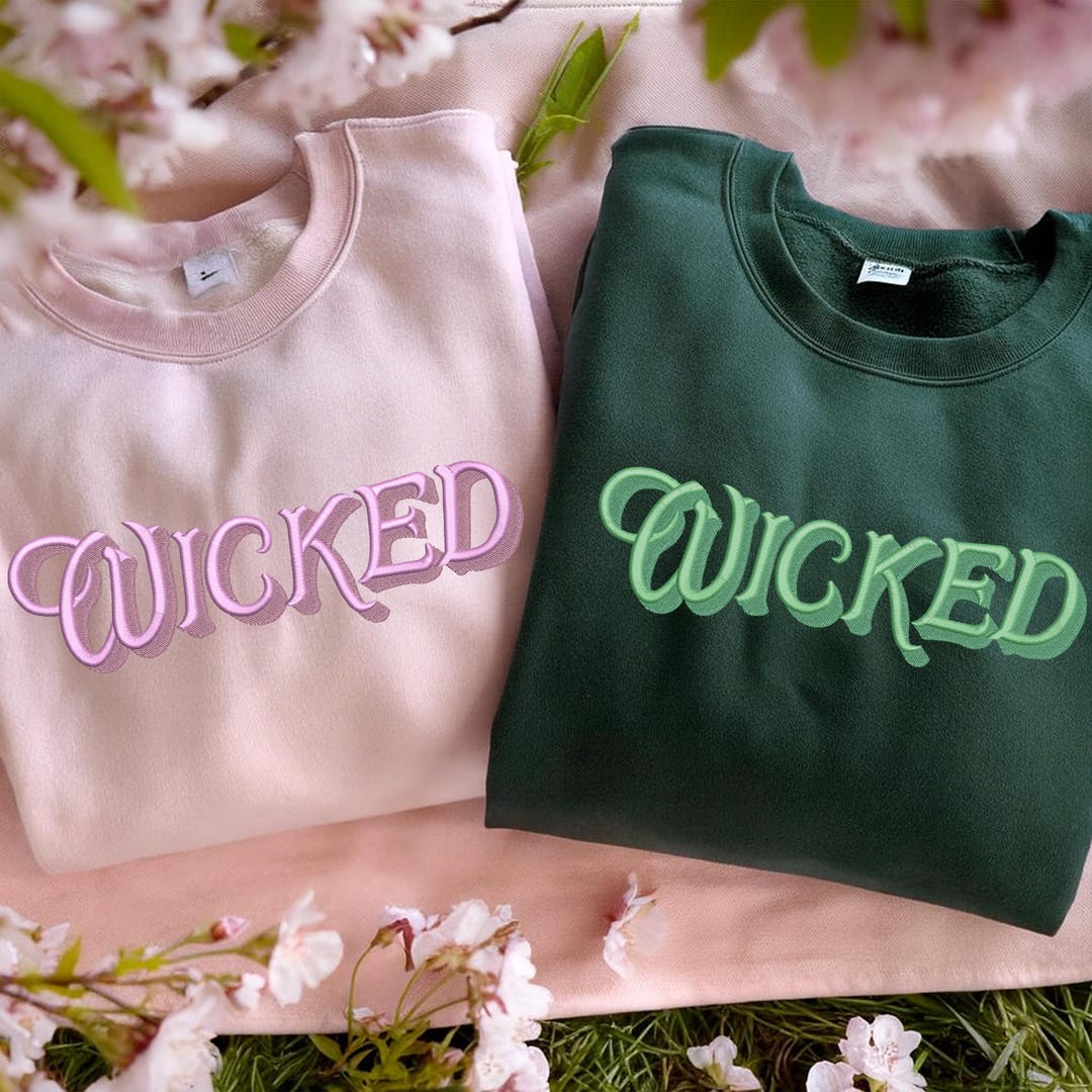 Wicked Embroidered Crewneck Sweatshirt, Elphaba and Glinda Hoodie - Etsy