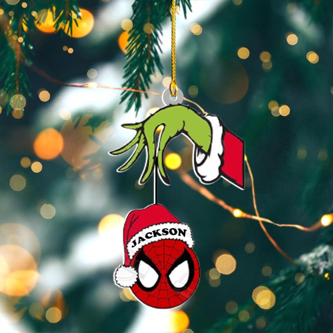 Personalized Grinch Hand Spider Kid Ornament, Superhero Ornament ...