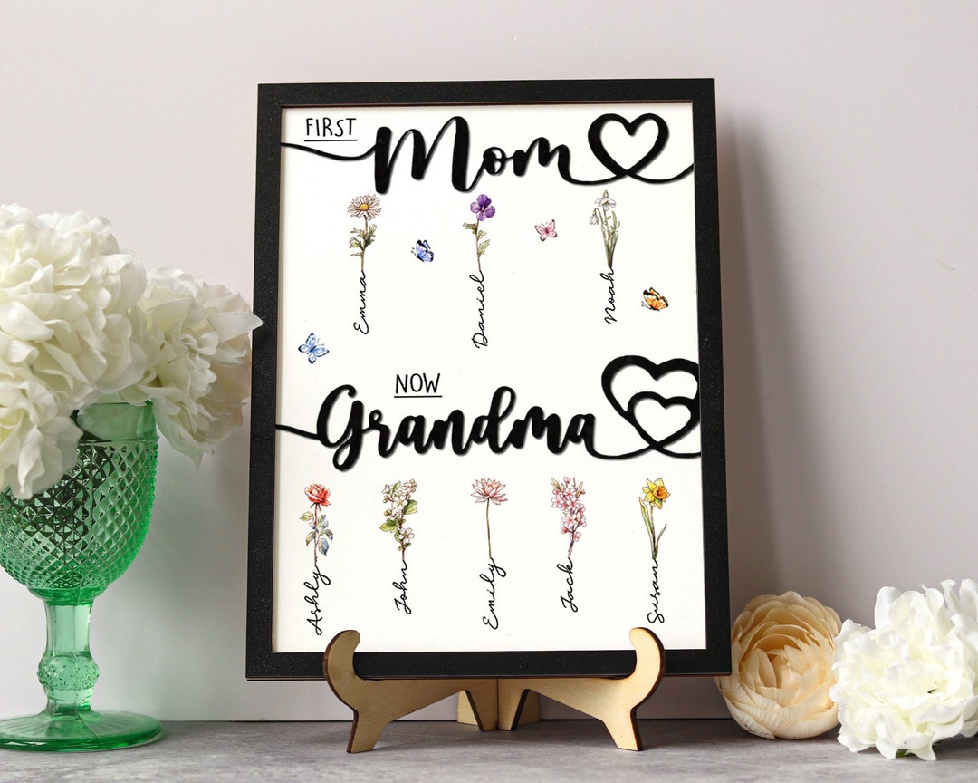 Personalized Birth Month Flower Wooden Plaque, Mom's Garden Sign ...