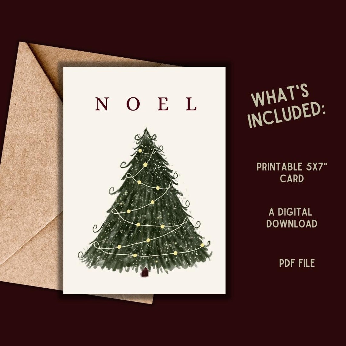 Noel Card, Christmas Card Printable, Christmas Tree Card, Seasonal ...