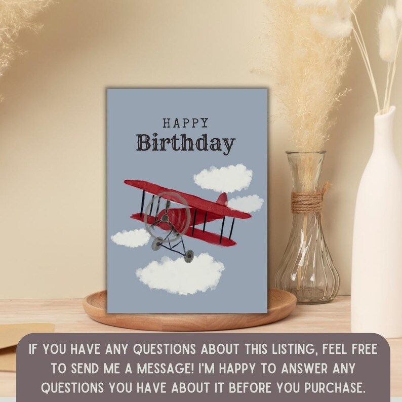 Vintage Airplane Birthday Card: Red Biplane Design (PDF) - Etsy