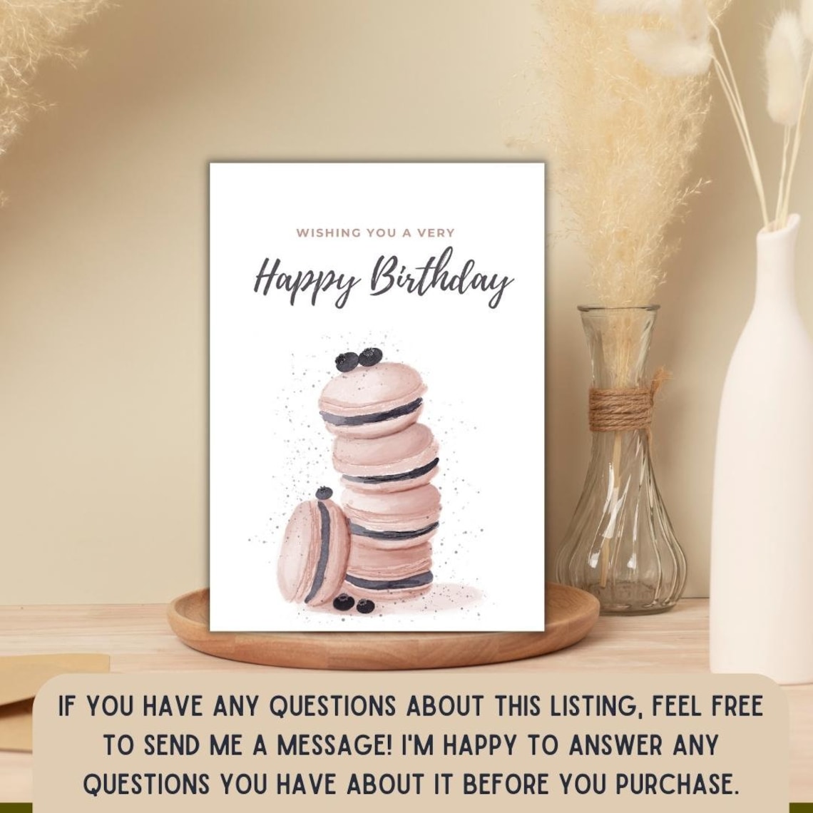 Watercolor Macaron Card for Birthday, Birthday Card for Her, Printable ...
