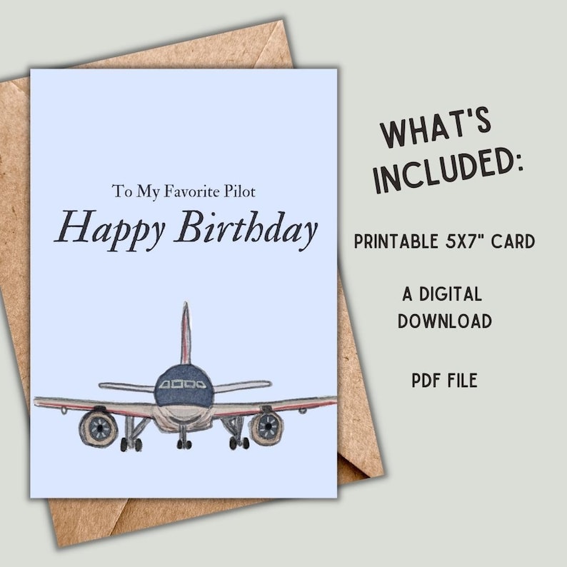 Pilot Birthday Card: Airplane Design (PDF) - Etsy