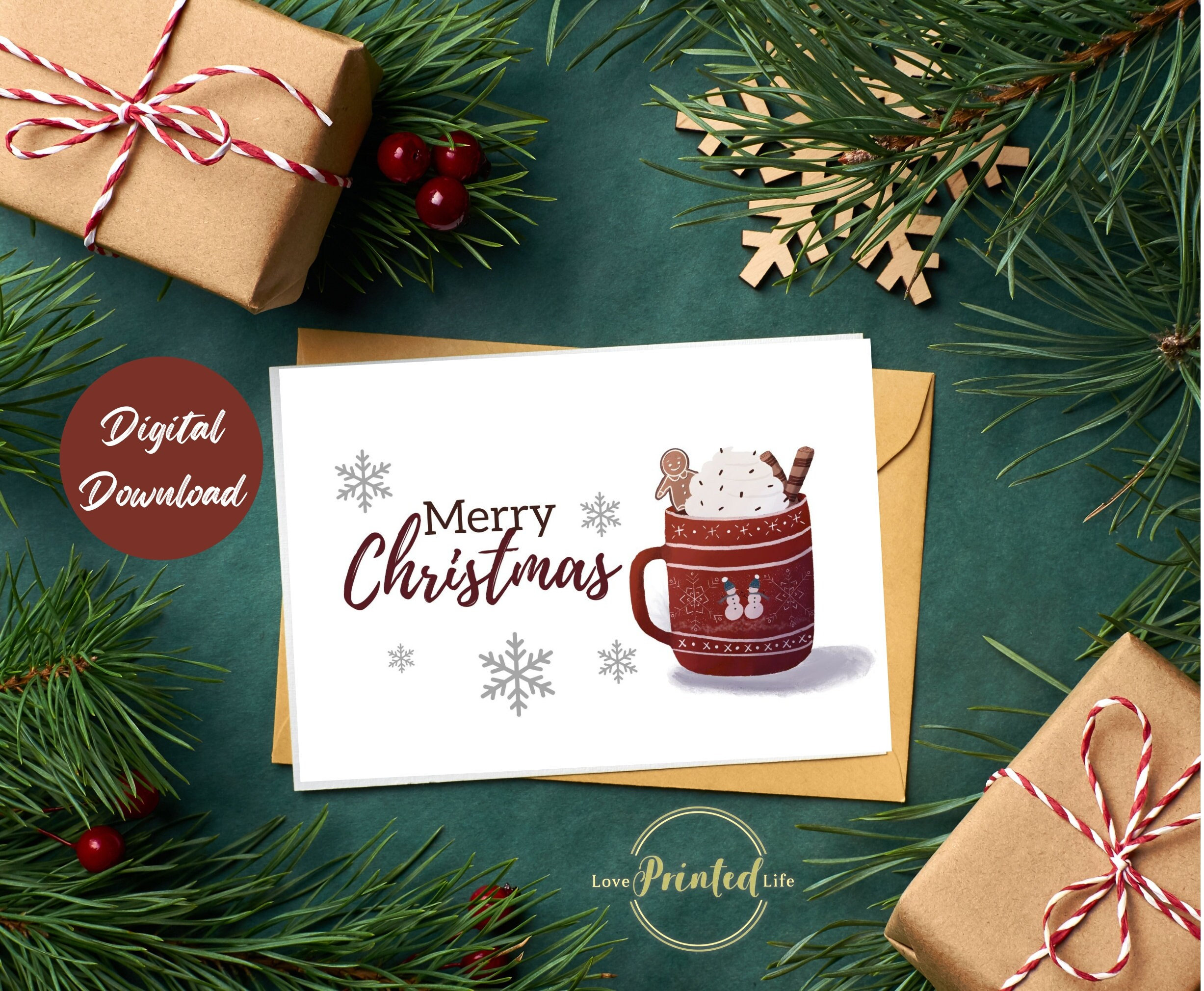 Hot Chocolate Christmas Card Printable: Cocoa Mug Design (digital ...