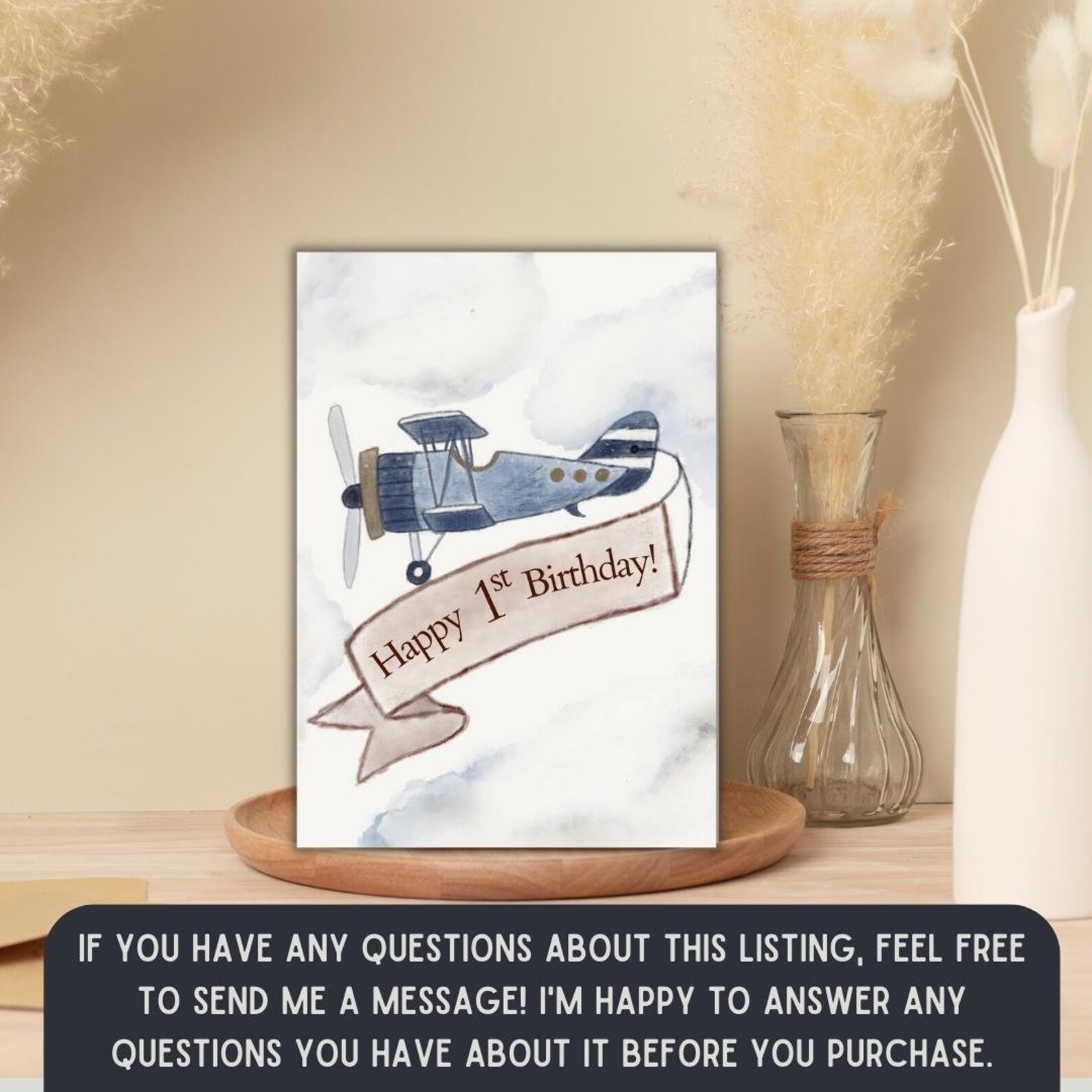 Happy 1st Birthday Airplane Card, Birthday Card for Grandson, Printable ...