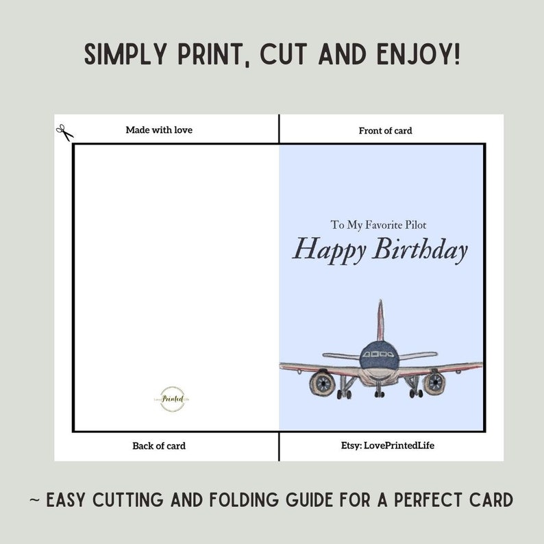 Pilot Birthday Card: Airplane Design (PDF) - Etsy