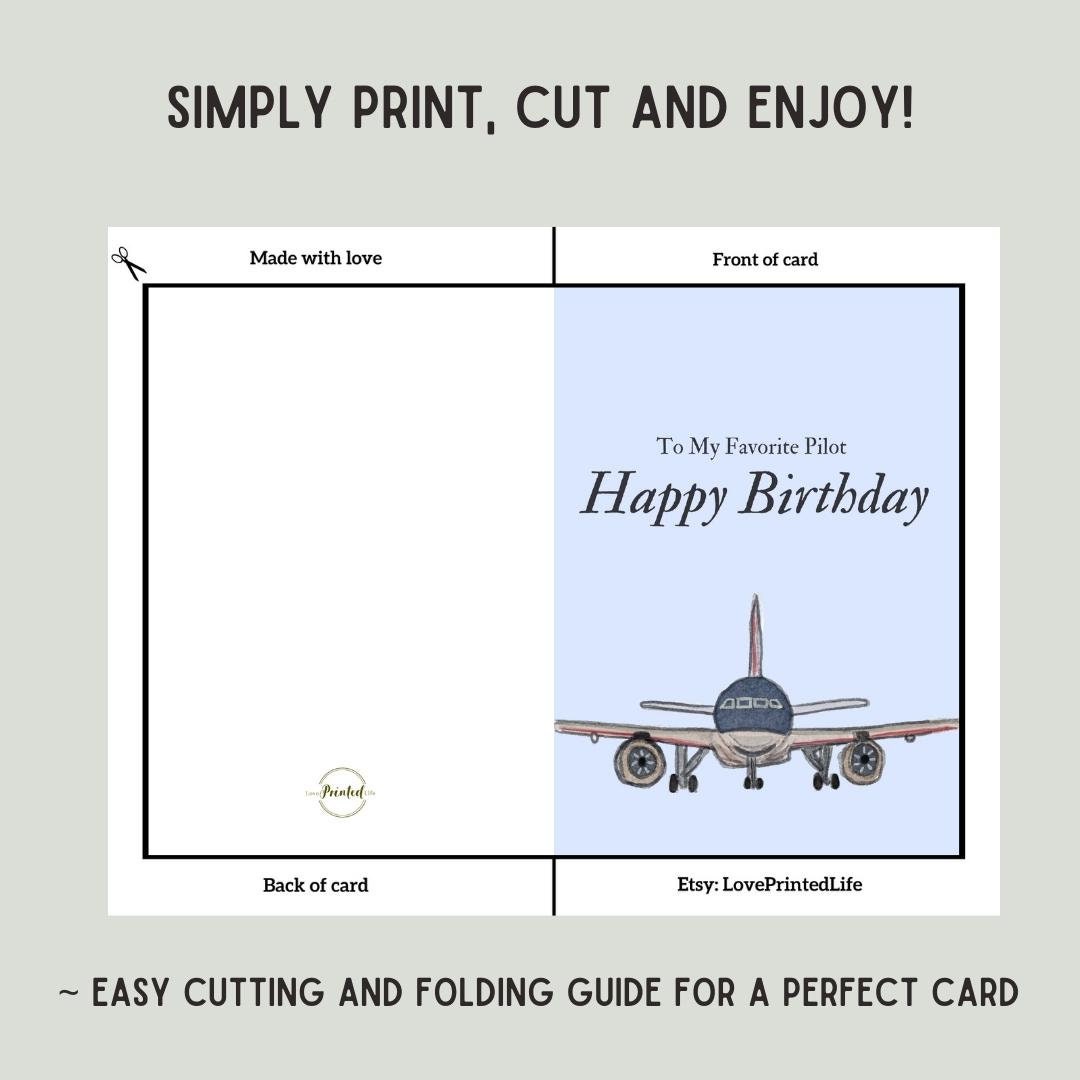 Plane Birthday Card, Birthday Card for Dad Printable, Pilot Birthday ...