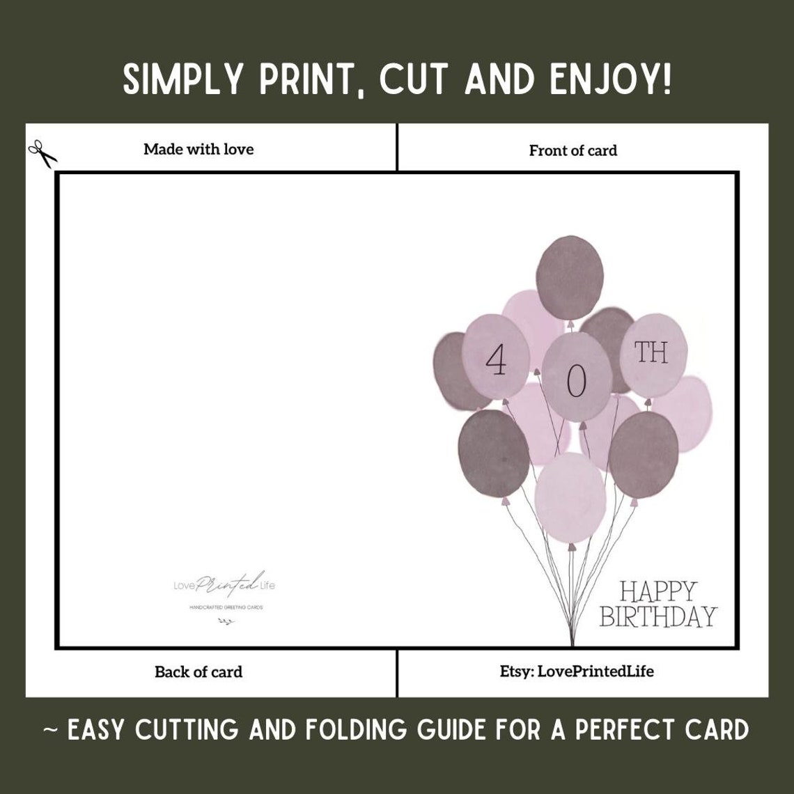 Birthday Greeting Card Happy 40th Birthday Card Printable - Etsy