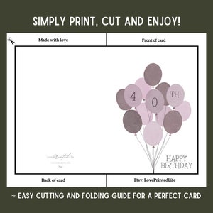 Birthday Greeting Card, Happy 40th Birthday Card, Printable Birthday ...