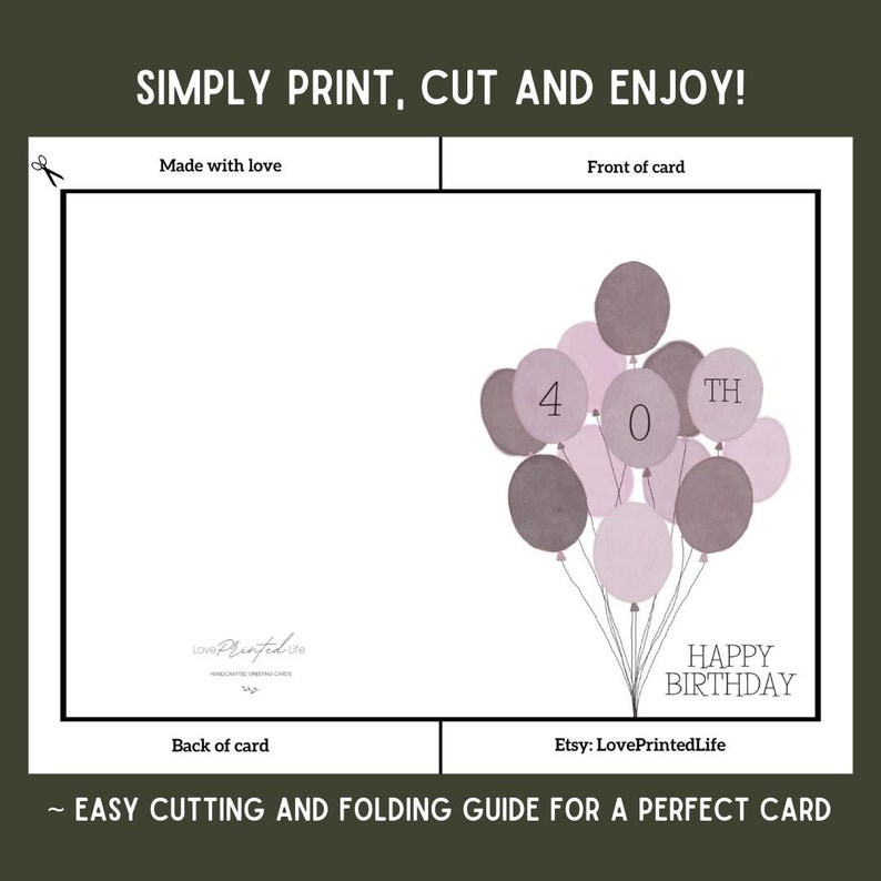 Birthday Greeting Card Happy 40th Birthday Card Printable - Etsy