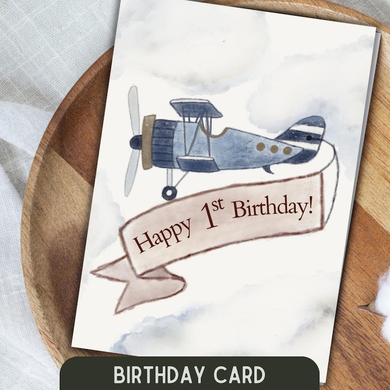 Happy 1st Birthday Airplane Card, Birthday Card for Grandson, Printable ...