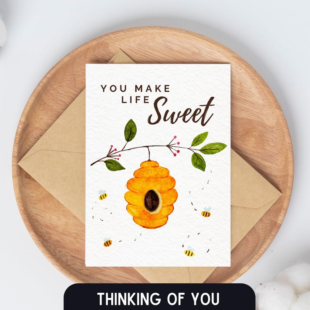 Watercolor Honeybee Thank You Card: You Make Life Sweet (PDF) - Etsy