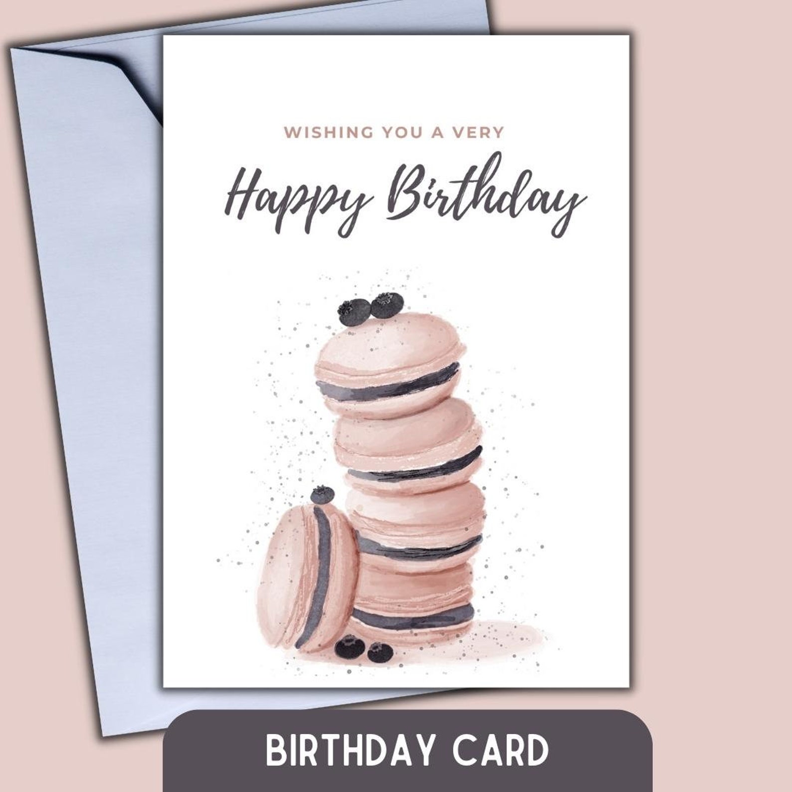 Watercolor Macaron Card for Birthday, Birthday Card for Her, Printable ...