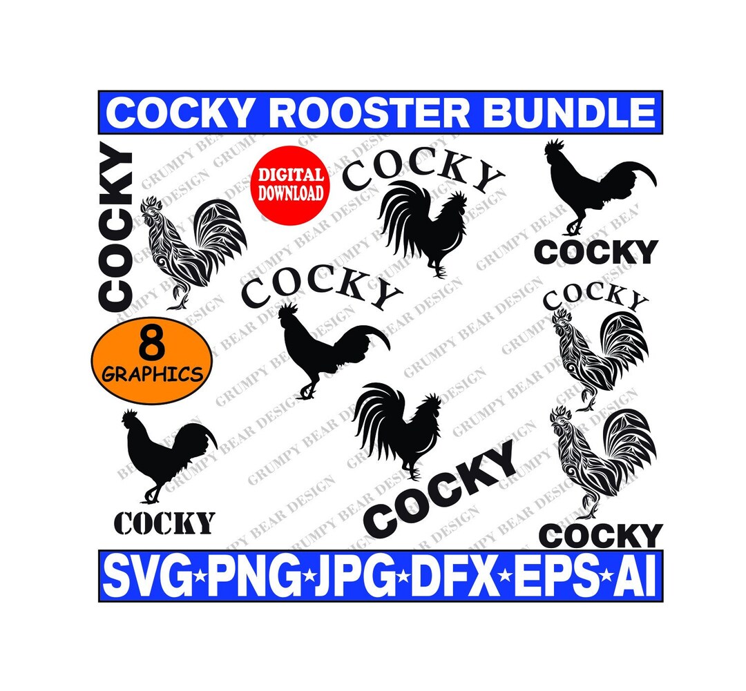 Cocky X9 Graphics With Rooster, Svg Png Jpg Eps Ai Dfx, Digital ...