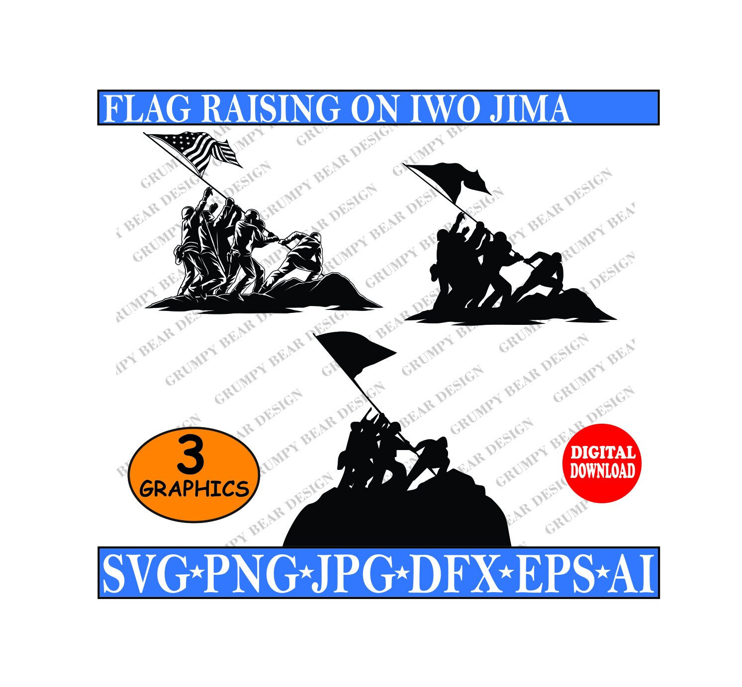 Flag Raising On Iwo Jima X 3 Graphics Marines Usmc Cricut Etsy