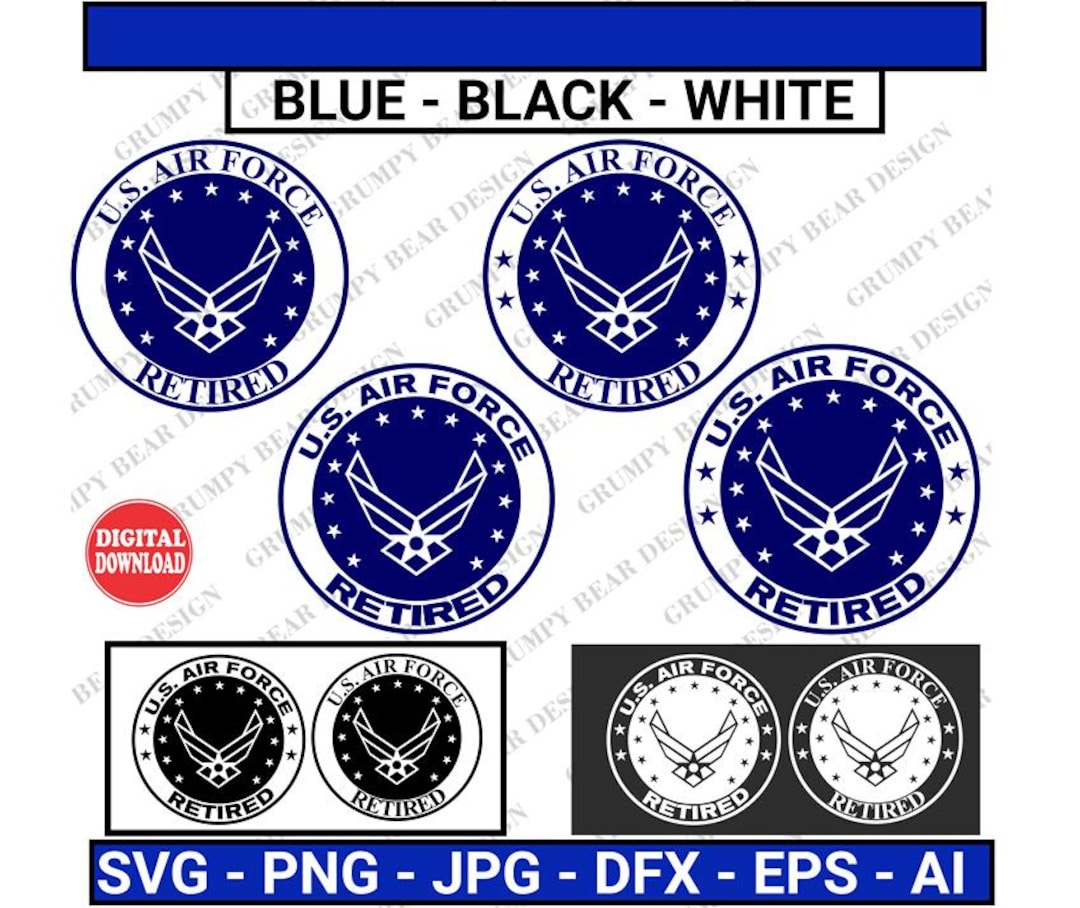 Air Force Retired Round Logos, Air Force Retired Svg, Black, Blue ...