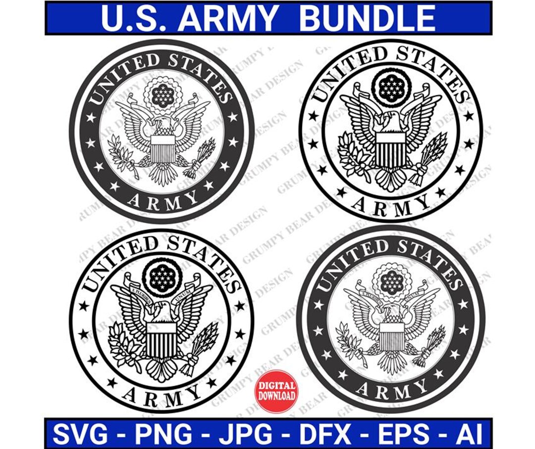 U.S. Army Logo Bundle, 4x Graphics, Army Crest, Army Shield, Army Svg ...