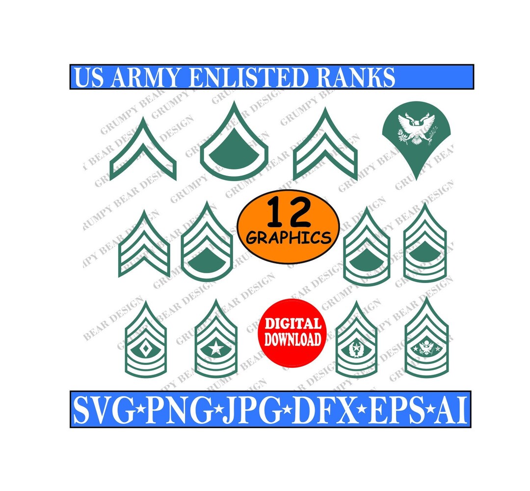 US Army Enlisted Ranks X12 Graphics, Svg Png Jpg Ai Eps Dfx, Digital ...