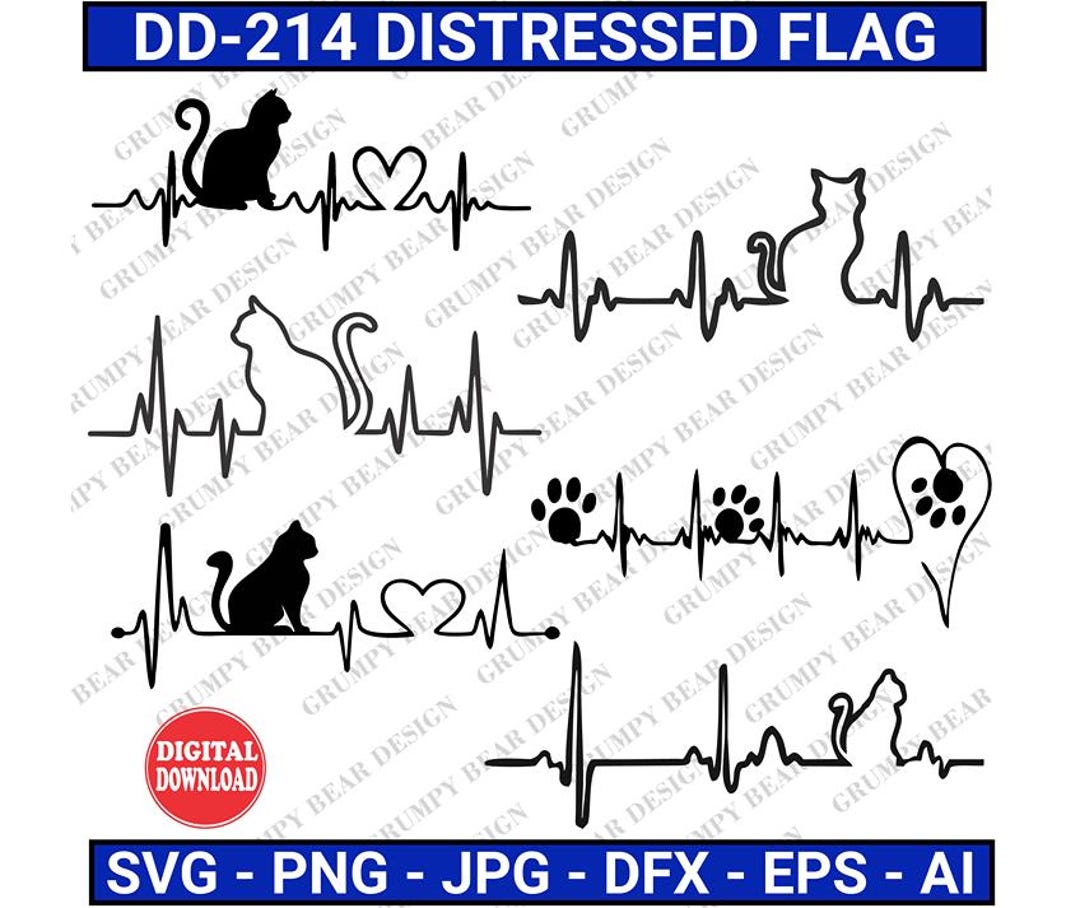 Cat Heartbeat EKG, Cat Ekg Svg, Cat Svg, Paw Print, Cat Clipart, Cat ...